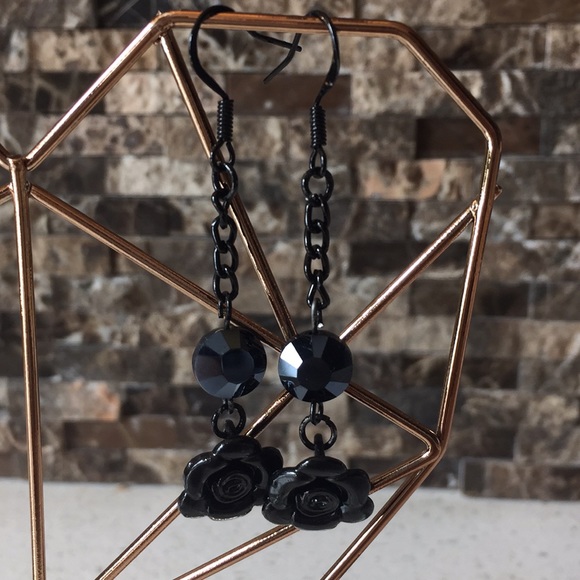 Jewelry | Handcrafted Black Rose Chain Dangle Earrings | Poshmark